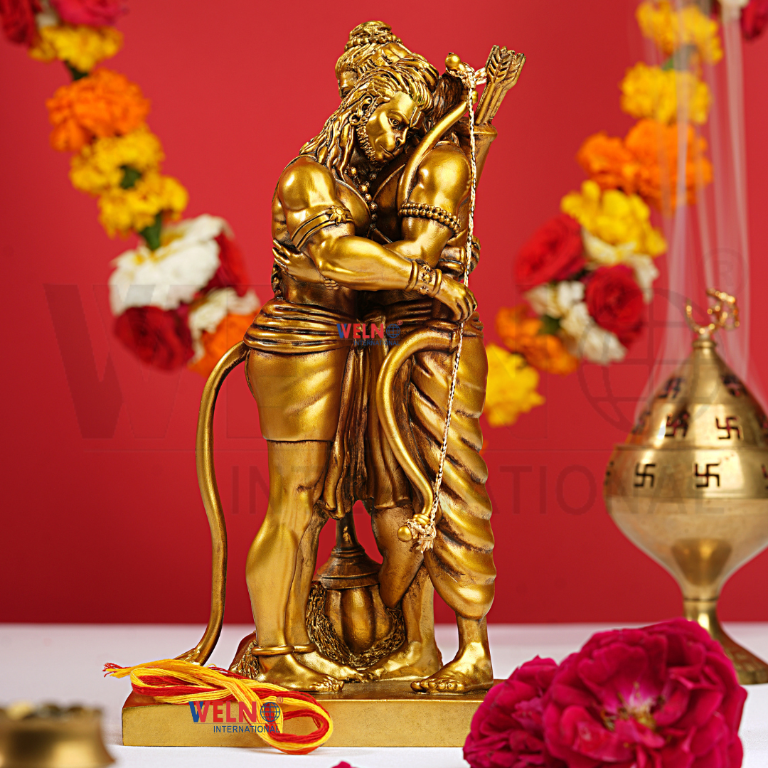Polyresin Antique Lord Ram Milan Hanuman Decor Idol | King of Ayodhya ...