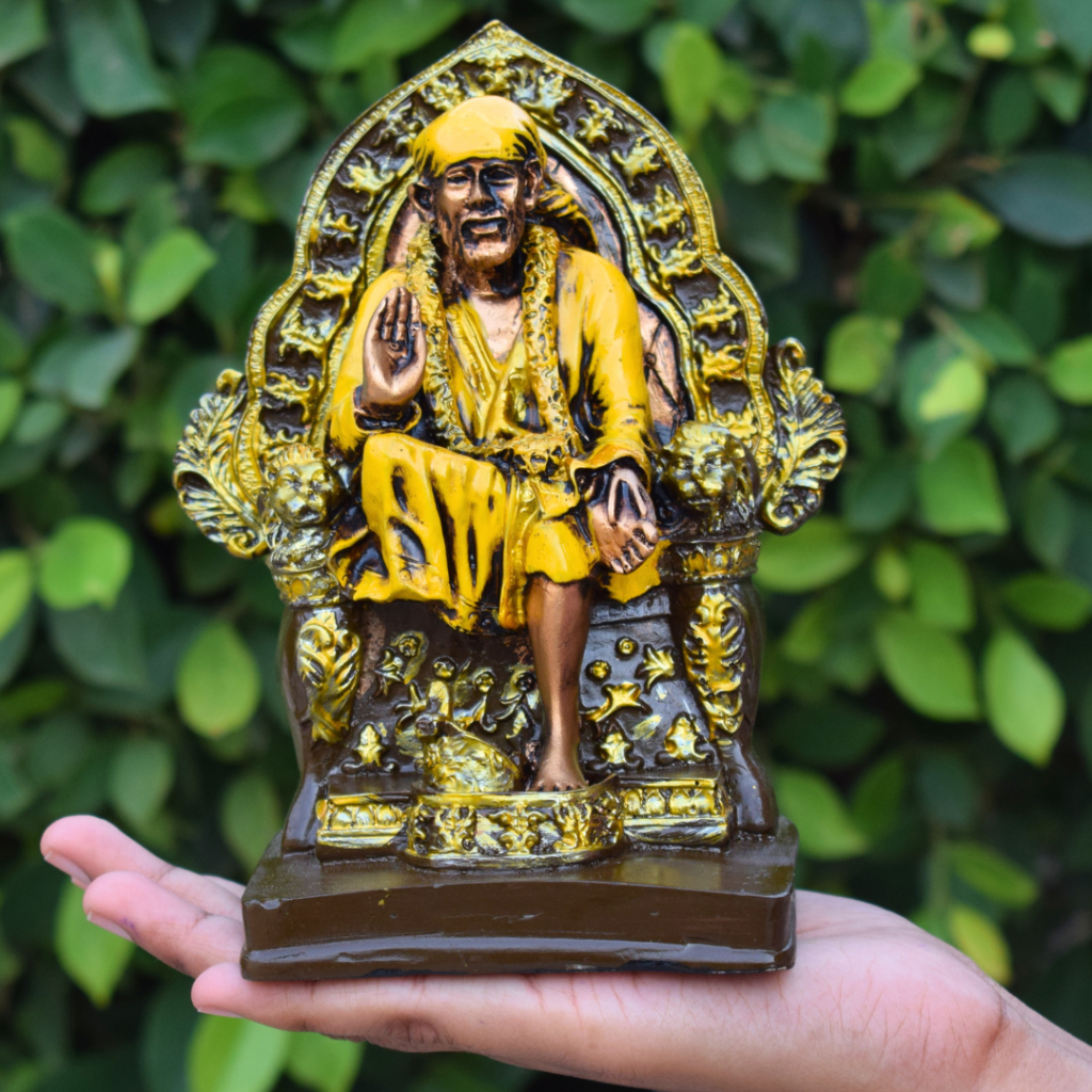 Yellow Sai Baba Statue Sai Nath Idol Sitting on Singhasan for Home ...
