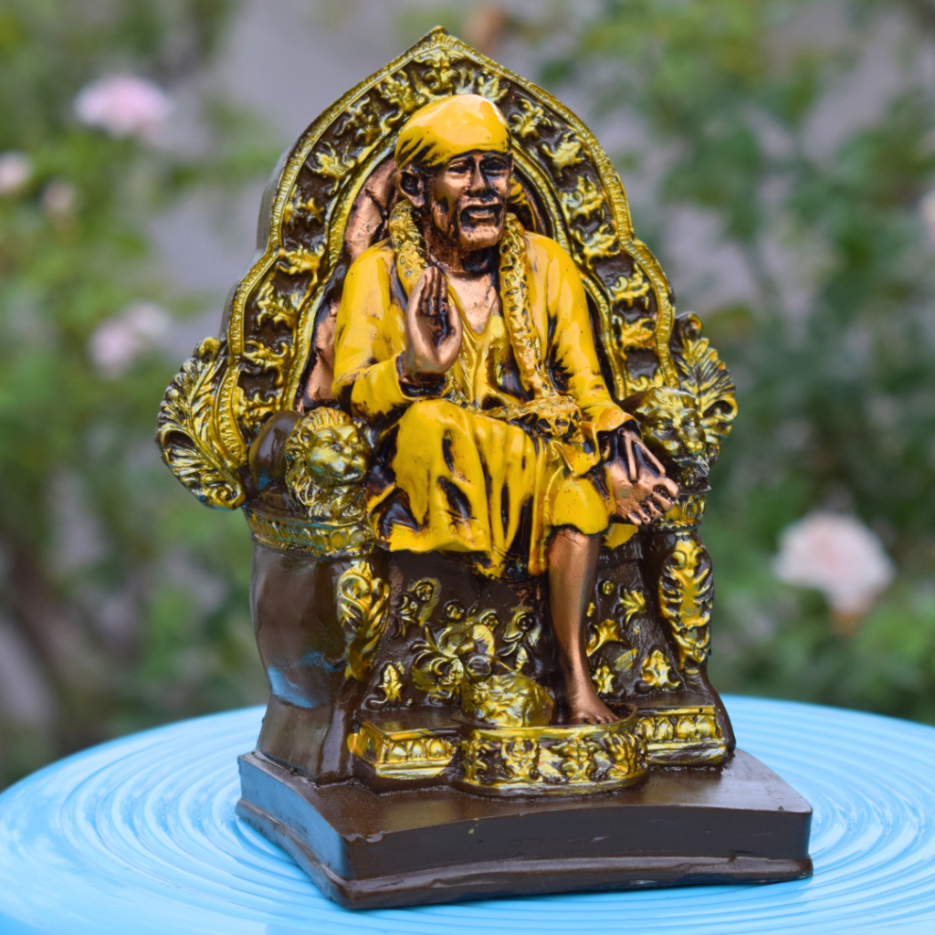 Yellow Sai Baba Statue Sai Nath Idol Sitting on Singhasan for Home ...