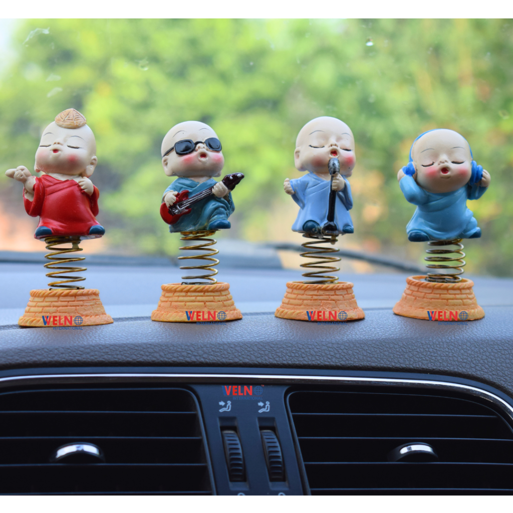 Ceramic Singing Monk Buddha with Shaking Head Spring Showpiece for Car Dashboard Decorative ...